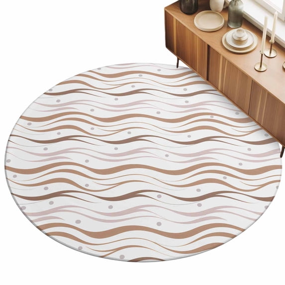 7ft Round Rug Brown Stripes Area Rugs for Living Room Bedroom Washable ...