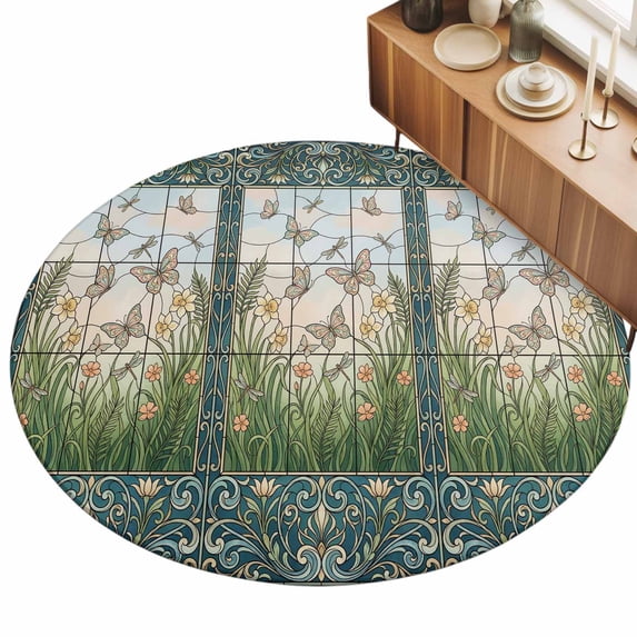 7ft Round Rug Butterflies Flower Area Rugs for Living Room Bedroom ...