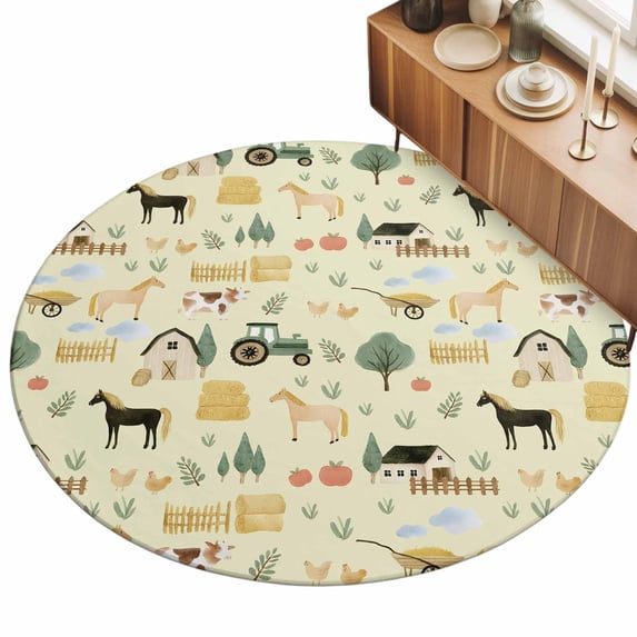 7ft Round Rug Cartoon Farmhouse Area Rugs for Living Room Bedroom ...