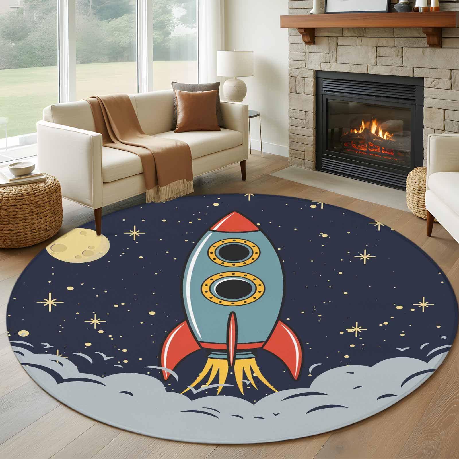 7ft Round Rug, Cartoon Non-Skid Rubber Backing Large Area Rugs - Living ...