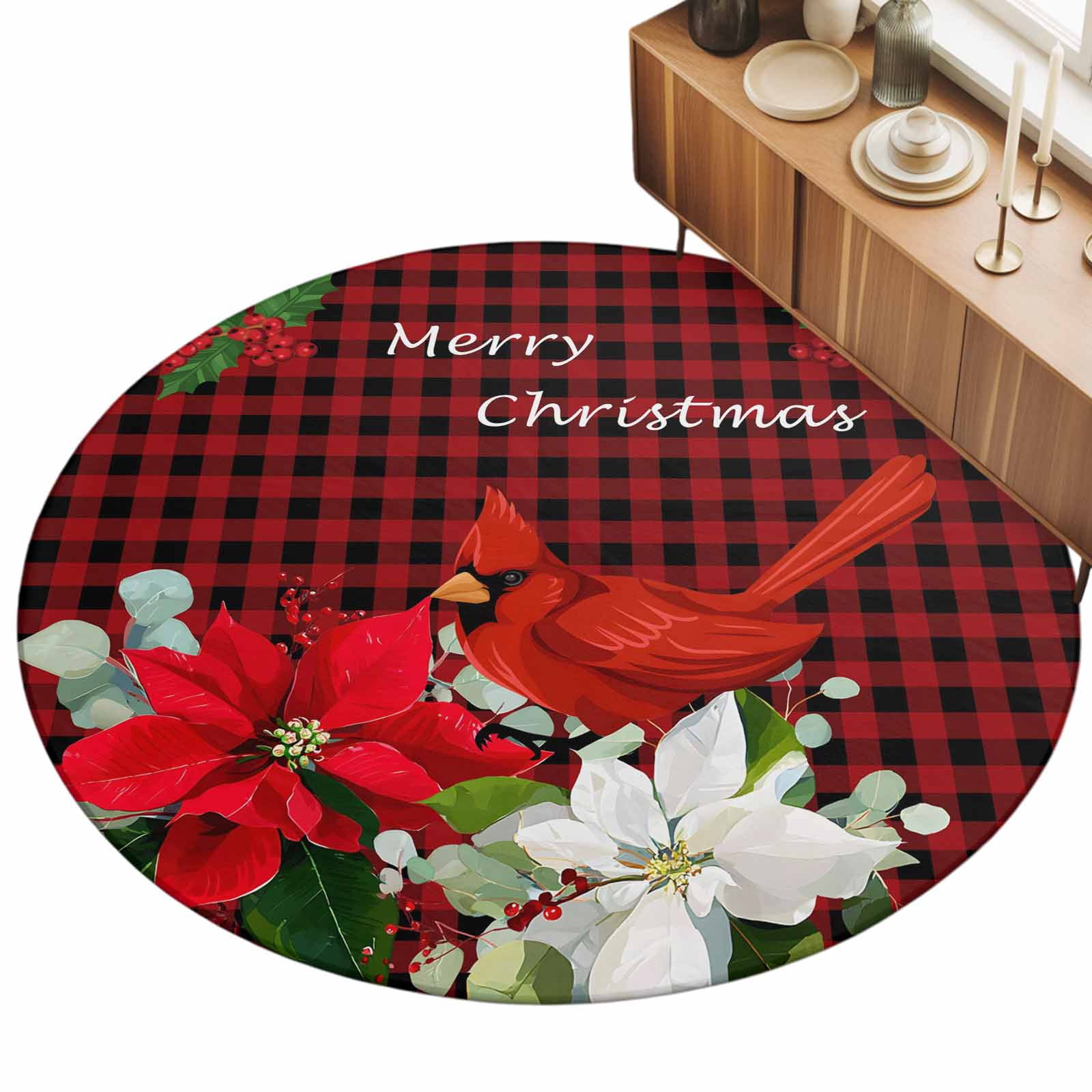 7ft Round Rug Christmas Area Rugs for Living Room Bedroom Washable Non ...