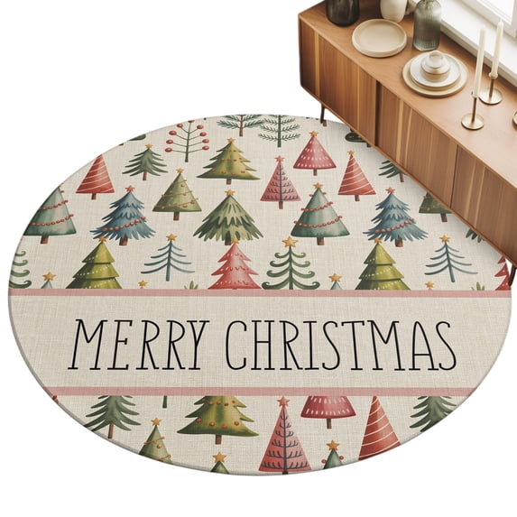 7ft Round Rug Christmas Area Rugs for Living Room Bedroom Washable Non ...