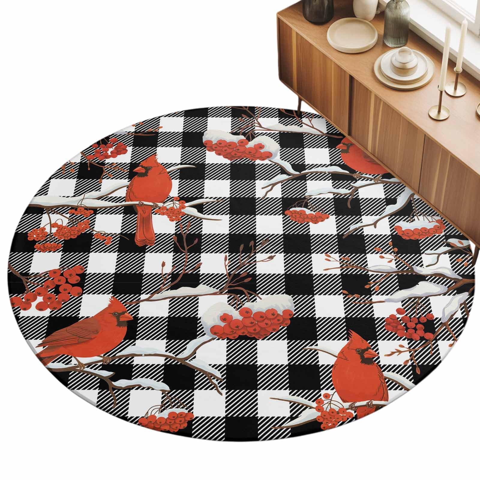 7ft Round Rug Christmas Cardinal Area Rugs for Living Room Bedroom ...