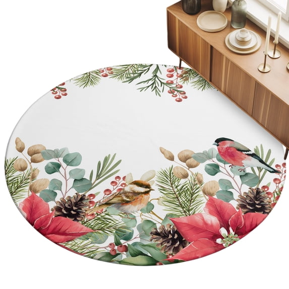 7ft Round Rug Christmas Poinsettia Area Rugs for Living Room Bedroom ...