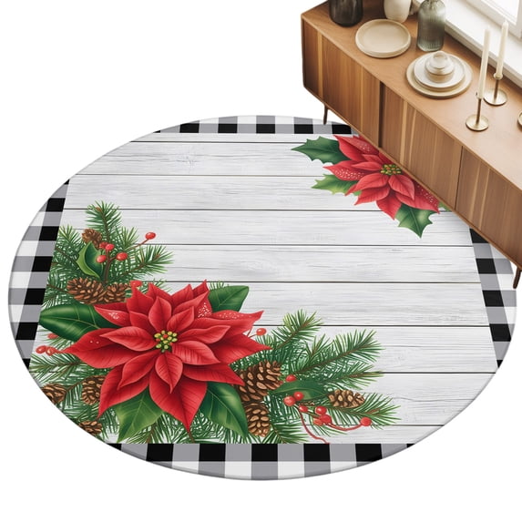 7ft Round Rug Christmas Poinsettia Area Rugs for Living Room Bedroom ...