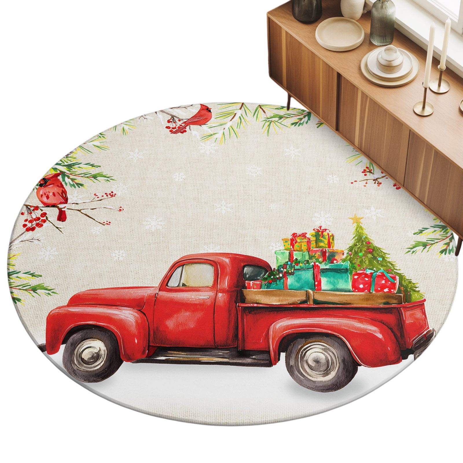 7ft Round Rug Christmas Truck Area Rugs for Living Room Bedroom ...