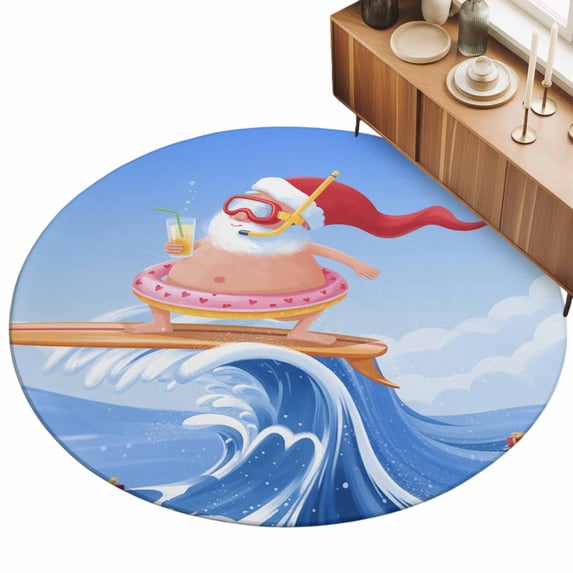7ft Round Rug Coastal Christmas Santa Area Rugs for Living Room Bedroom ...