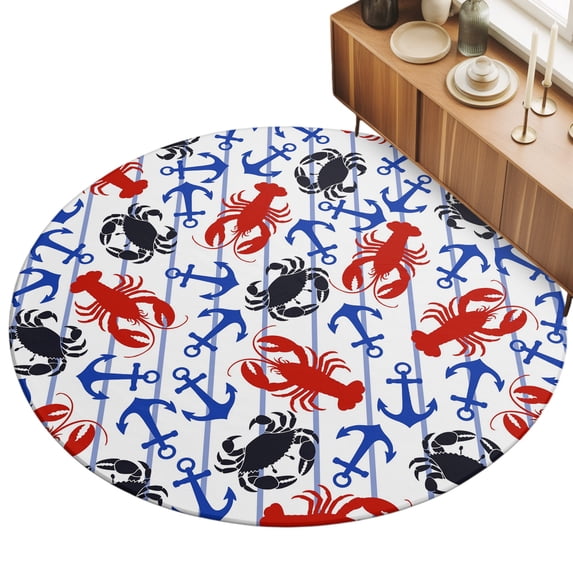 7ft Round Rug Coastal Crabs Area Rugs for Living Room Bedroom Washable ...