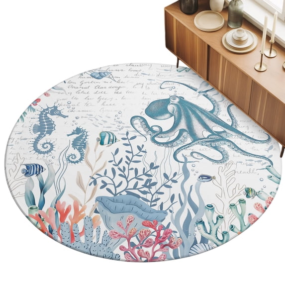 7ft Round Rug Coastal Octopus Area Rugs for Living Room Bedroom ...