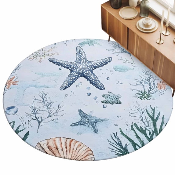 7ft Round Rug Coastal Starfish Area Rugs for Living Room Bedroom ...