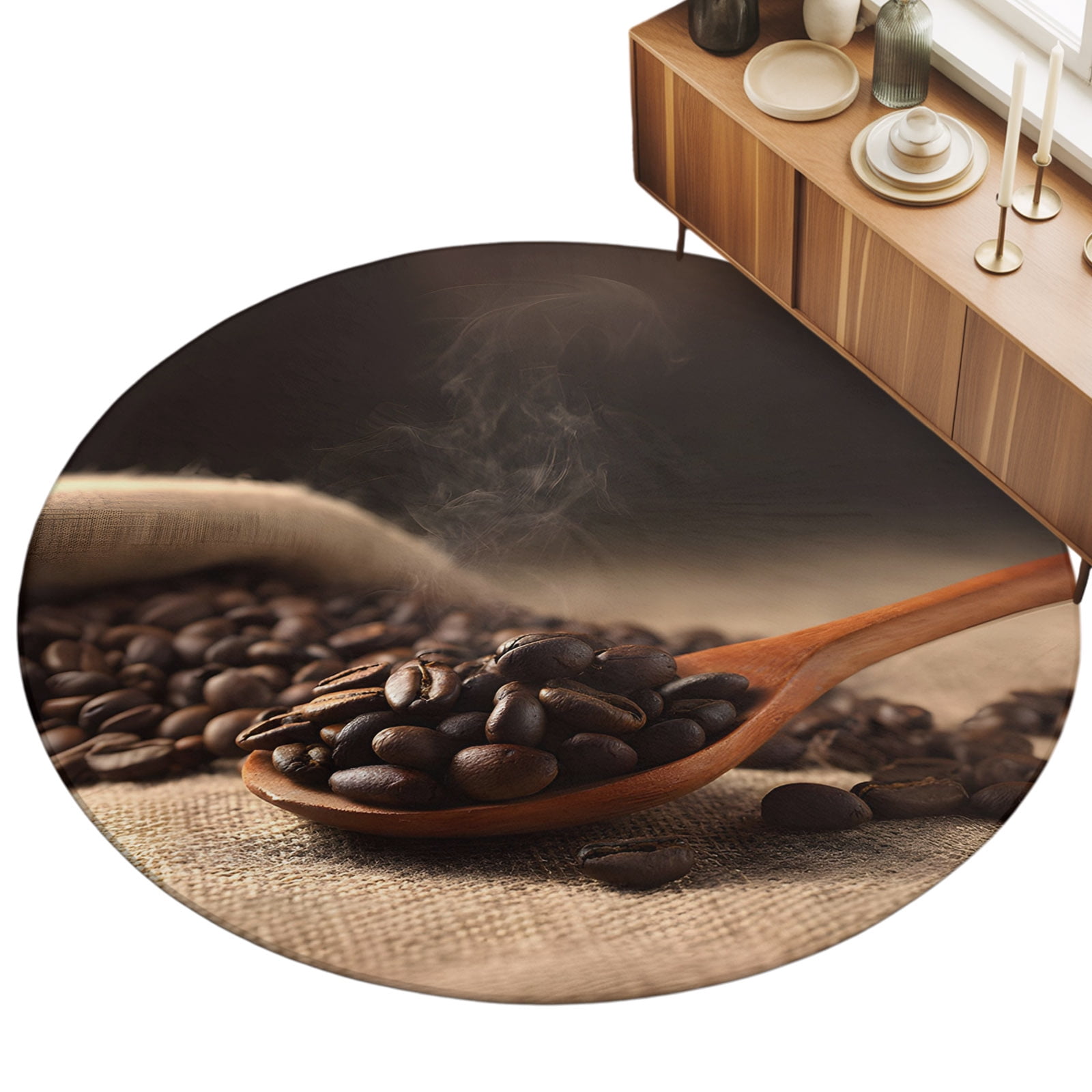 7ft Round Rug Coffee Beans Area Rugs for Living Room Bedroom Washable ...