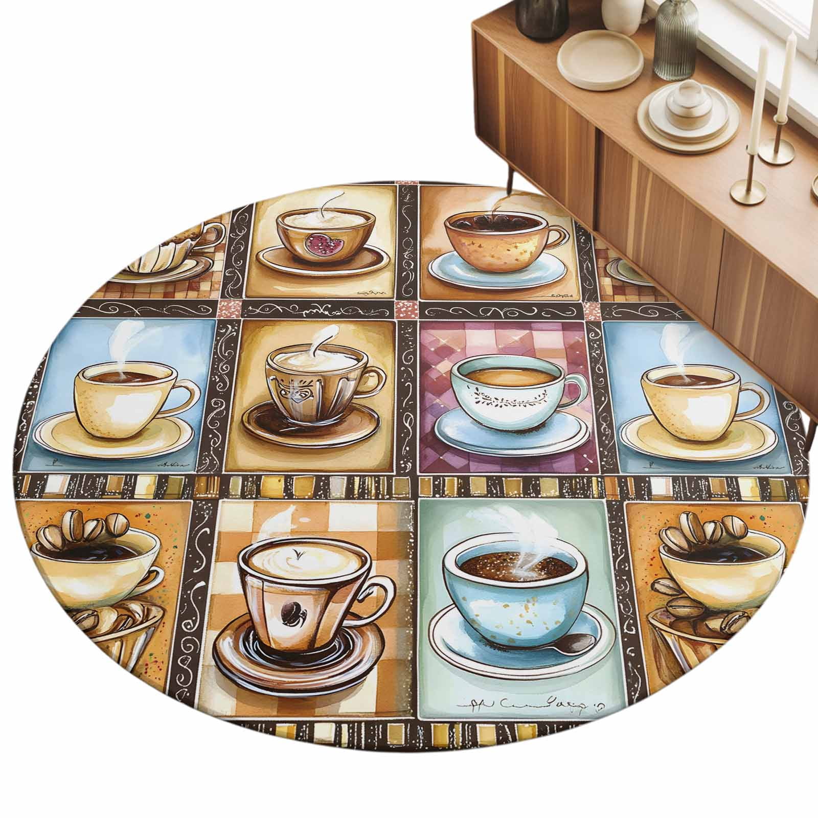 7ft Round Rug Coffee Check Plaid Area Rugs for Living Room Bedroom ...