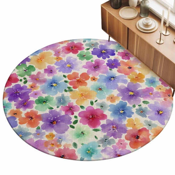 7ft Round Rug Colorful Flowers Area Rugs for Living Room Bedroom ...