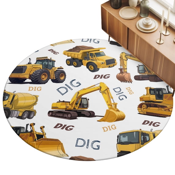 7ft Round Rug Construction Truck Area Rugs for Living Room Bedroom ...
