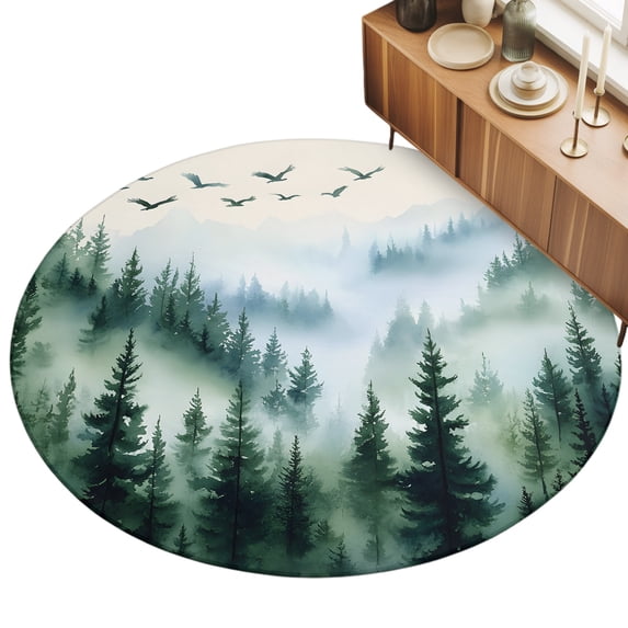 7ft Round Rug Dark Green Ombre Forest Area Rugs for Living Room Bedroom ...