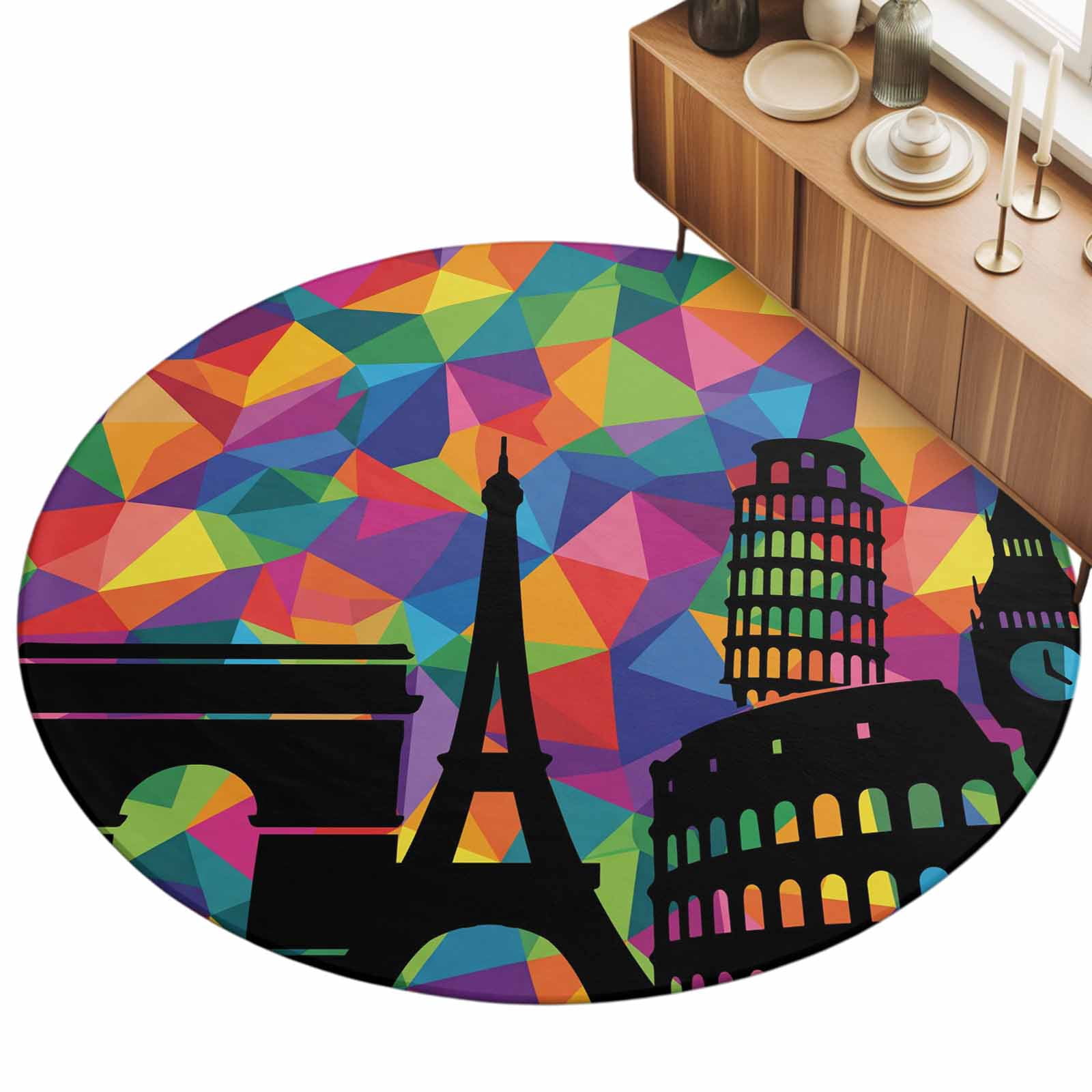 7ft Round Rug Eiffel Tower Area Rugs for Living Room Bedroom Washable ...