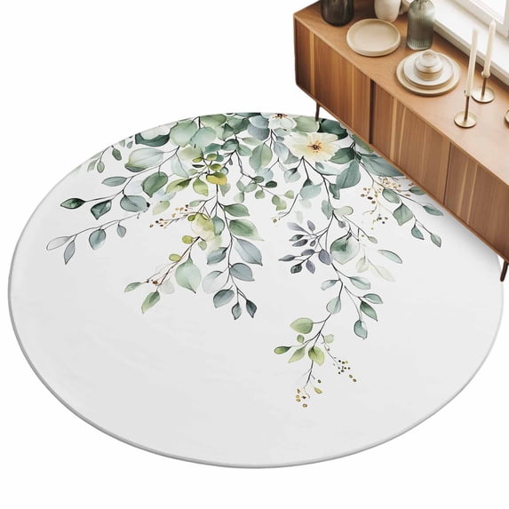 7ft Round Rug Eucalyptus Leaf Area Rugs for Living Room Bedroom ...