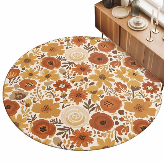 7ft Round Rug Fall Orange Flower Area Rugs for Living Room Bedroom ...