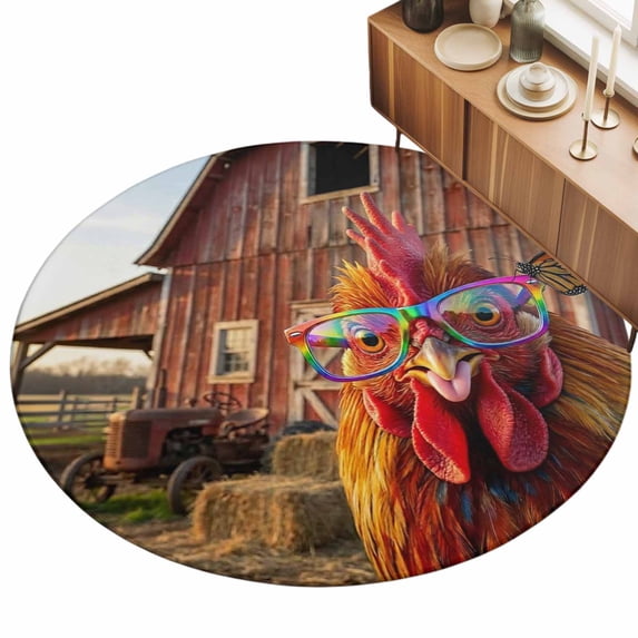 7ft Round Rug Farm Rooster Area Rugs for Living Room Bedroom Washable ...
