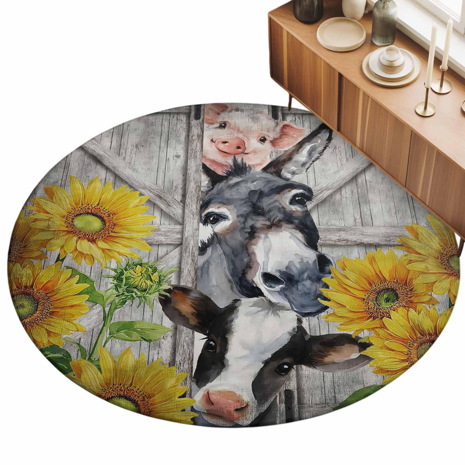7ft Round Rug Farmhouse Area Rugs for Living Room Bedroom Washable Non ...