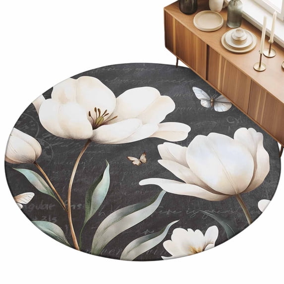 7ft Round Rug Farmhouse Floral Area Rugs for Living Room Bedroom ...