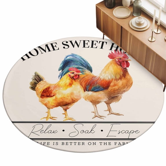 7ft Round Rug Farmhouse Rooster Area Rugs for Living Room Bedroom ...