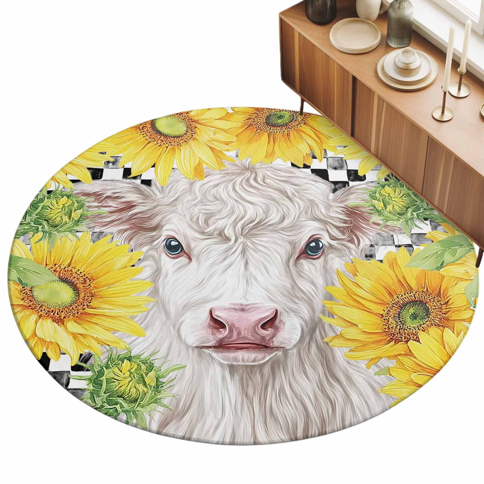 7ft Round Rug Farmhouse Sunflowers Area Rugs for Living Room Bedroom ...