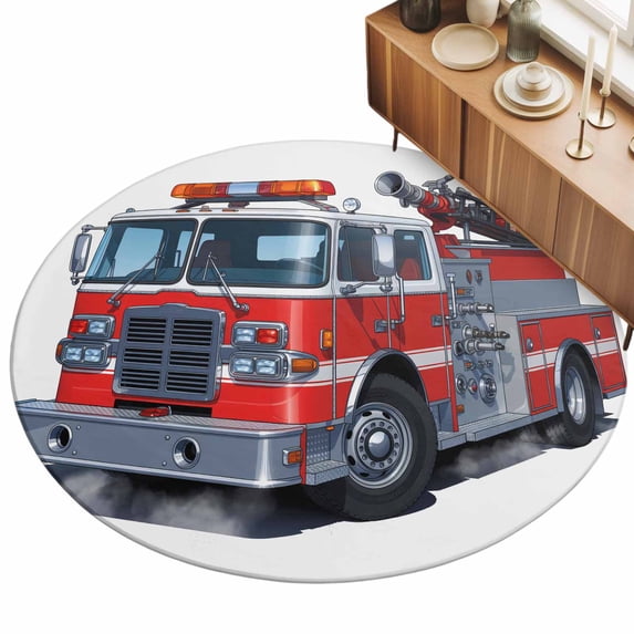 7ft Round Rug Fire Trucks Area Rugs for Living Room Bedroom Washable ...