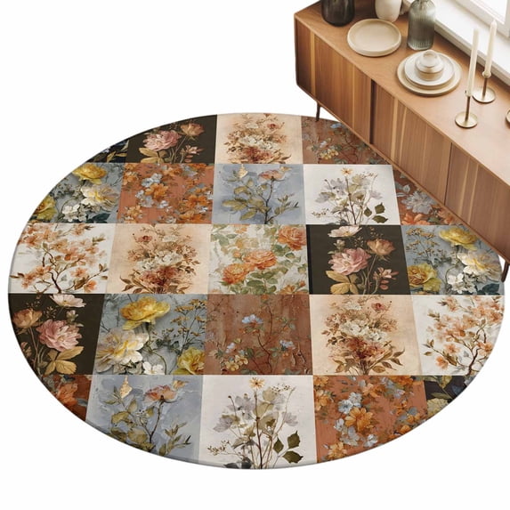 7ft Round Rug Floral Patchwork Area Rugs for Living Room Bedroom ...