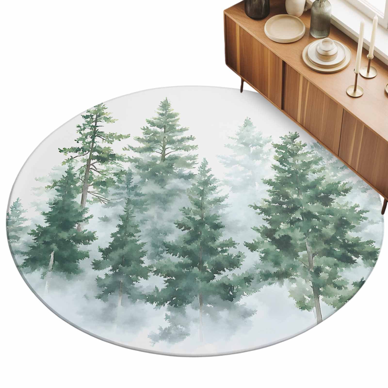 7ft Round Rug Forest Green Area Rugs for Living Room Bedroom Washable ...