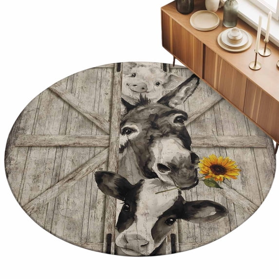 7ft Round Rug Funny Farm Animals Area Rugs for Living Room Bedroom ...