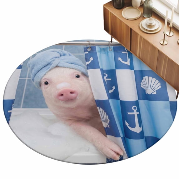 7ft Round Rug Funny Pig Area Rugs for Living Room Bedroom Washable Non ...