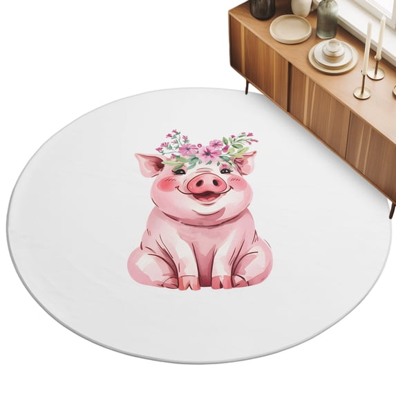 7ft Round Rug Funny Pig Area Rugs for Living Room Bedroom Washable Non ...