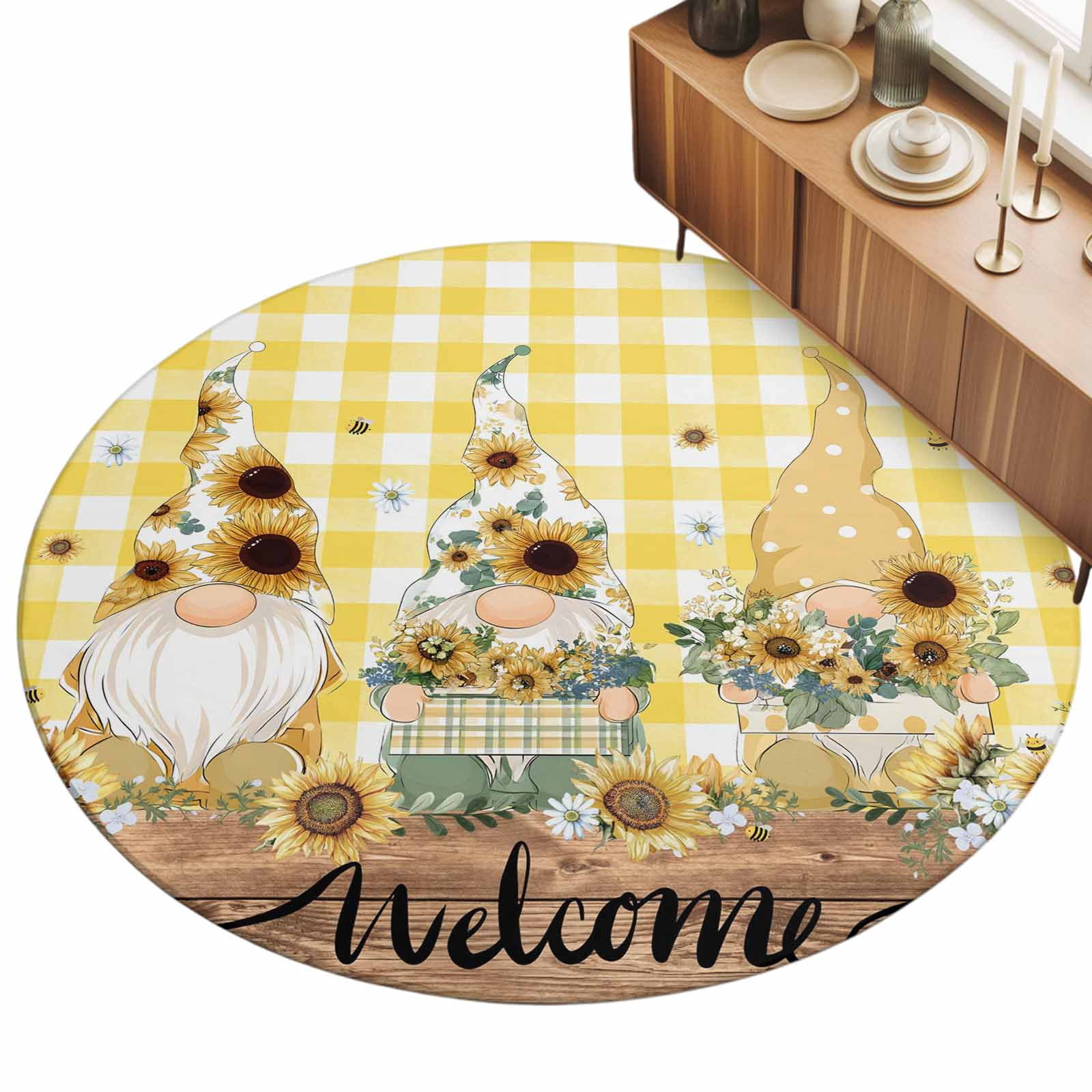 7ft Round Rug Gnomes Sunflower Area Rugs for Living Room Bedroom ...