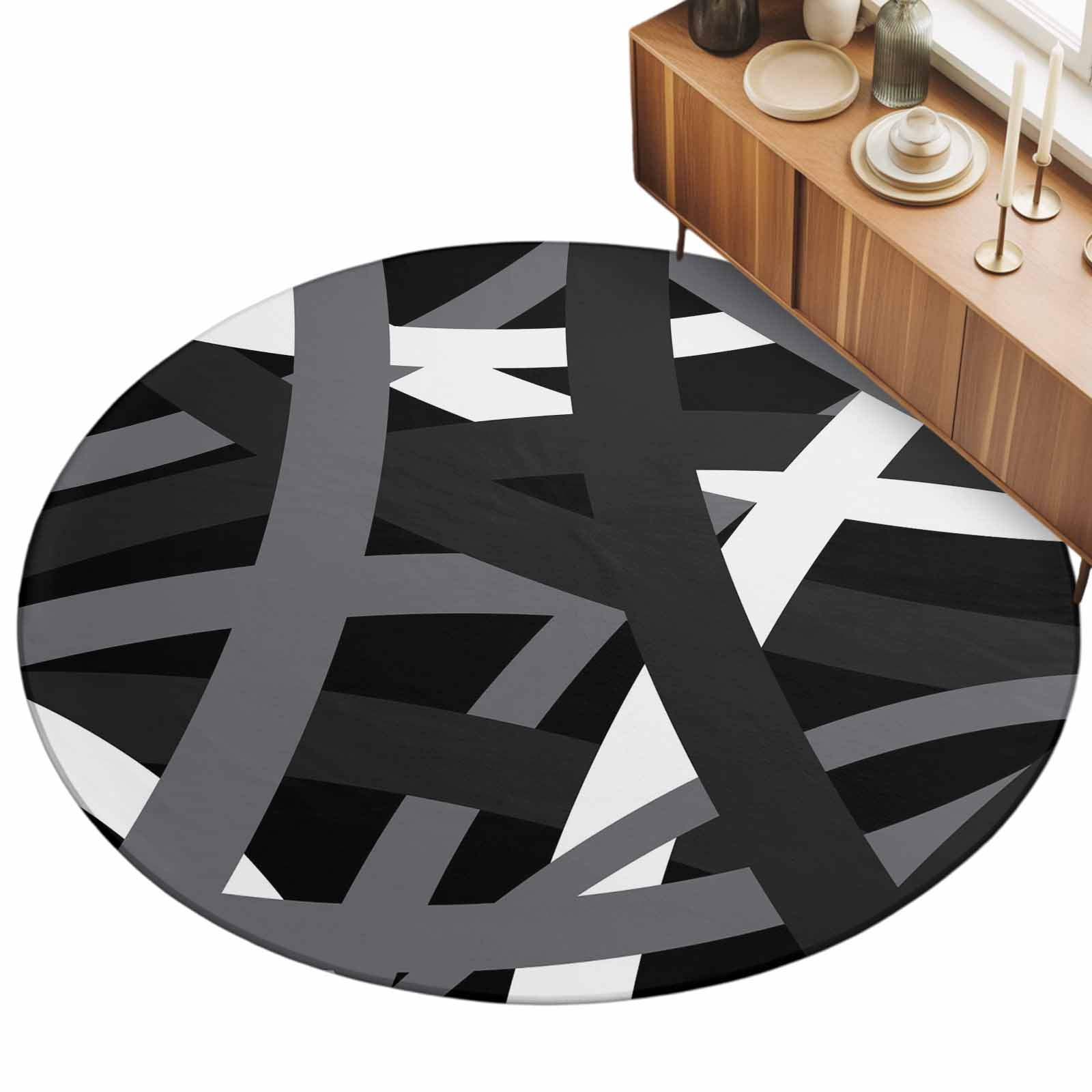 7ft Round Rug Gray Black Geometric Area Rugs for Living Room Bedroom ...