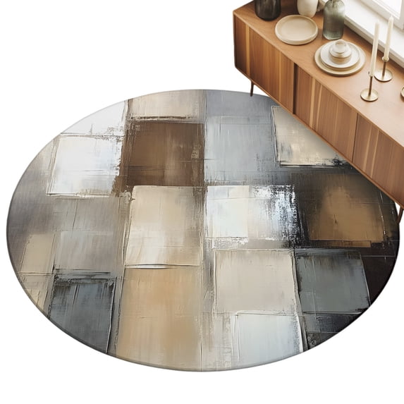 7ft Round Rug Gray Brown Area Rugs for Living Room Bedroom Washable Non ...
