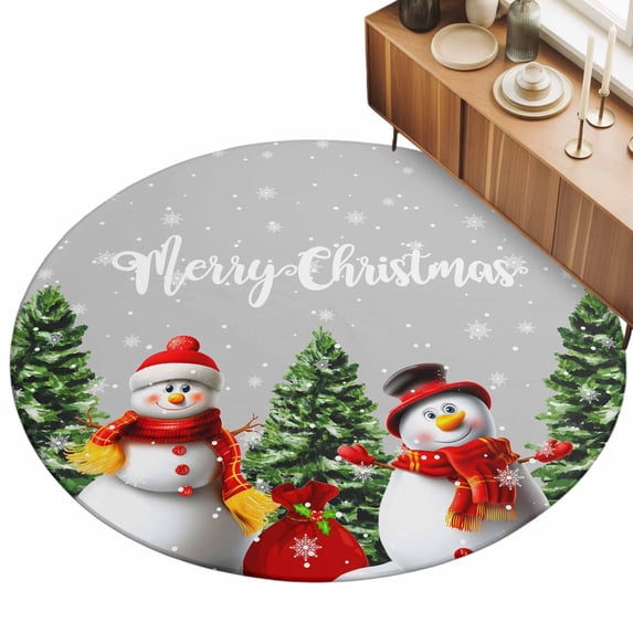 7ft Round Rug Gray Christmas Snowman Area Rugs for Living Room Bedroom ...