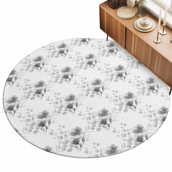 7ft Round Rug Gray Poppy Flowers Area Rugs for Living Room Bedroom ...
