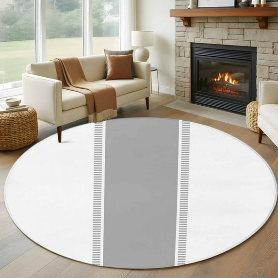 7ft Round Rug, Gray Solid Color Texture Non-Skid Rubber Backing Large ...