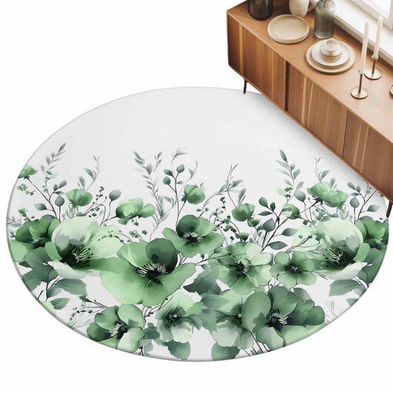 7ft Round Rug Green Blooms Floral Area Rugs for Living Room Bedroom ...