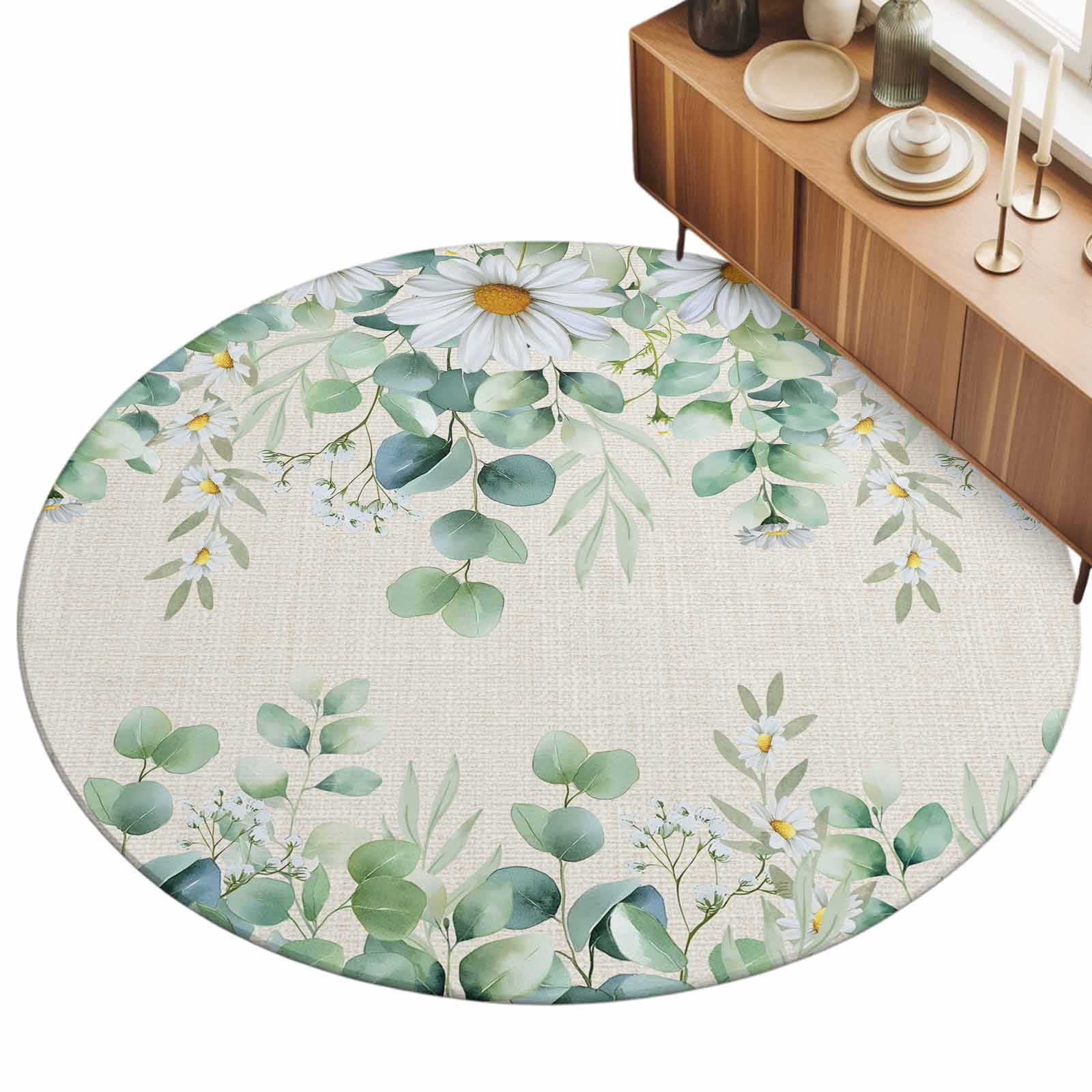 7ft Round Rug Green Eucalyptus Leaves Area Rugs for Living Room Bedroom ...