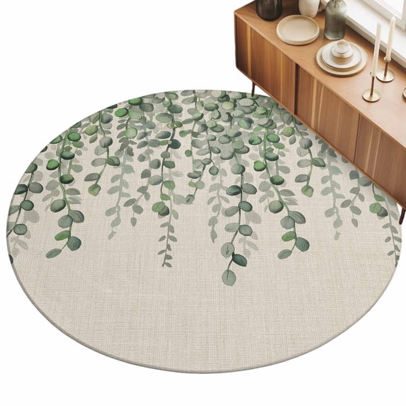 7ft Round Rug Green Eucalyptus Leaves Area Rugs for Living Room Bedroom ...