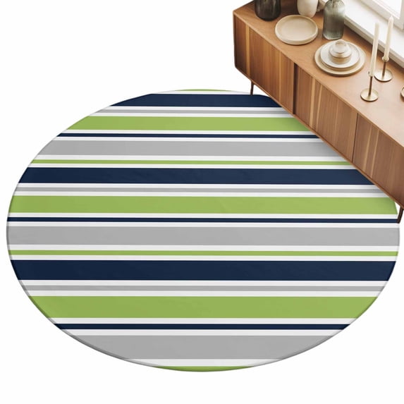 7ft Round Rug Green Gray Striped Area Rugs for Living Room Bedroom ...