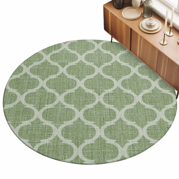 7ft Round Rug Green Moroccan Area Rugs for Living Room Bedroom Washable ...
