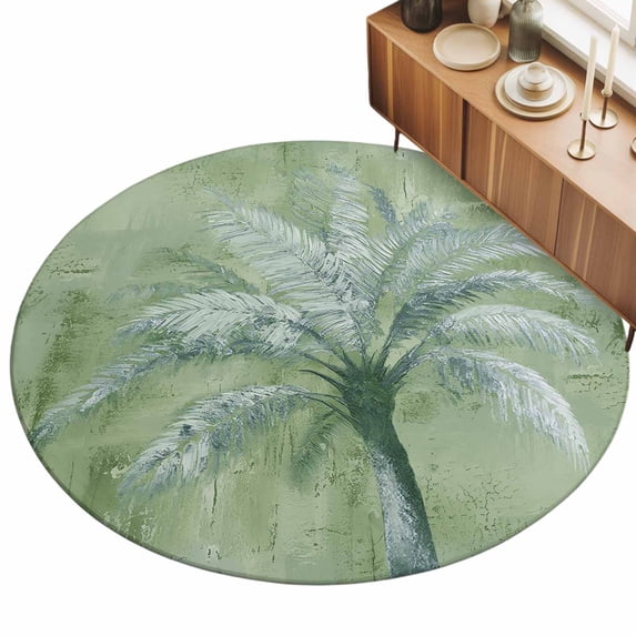7ft Round Rug Green Palm Tree Area Rugs for Living Room Bedroom ...