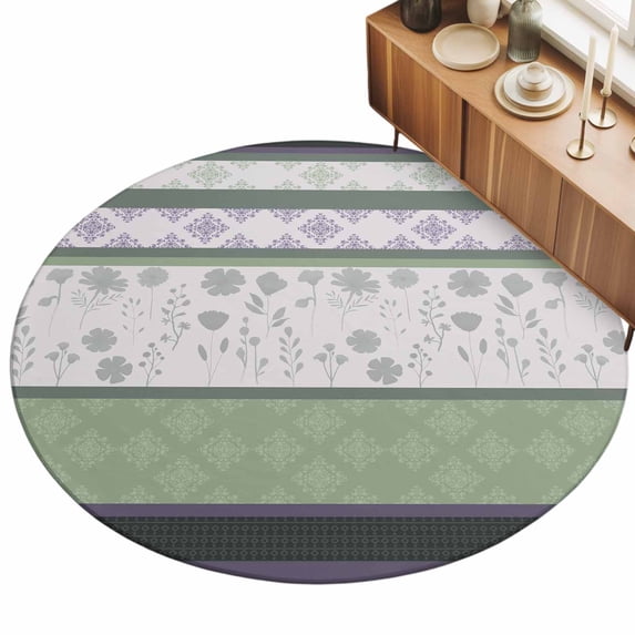 7ft Round Rug Green Stripes Abstract Area Rugs for Living Room Bedroom ...