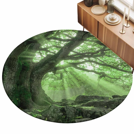 7ft Round Rug Green Trees Area Rugs for Living Room Bedroom Washable ...