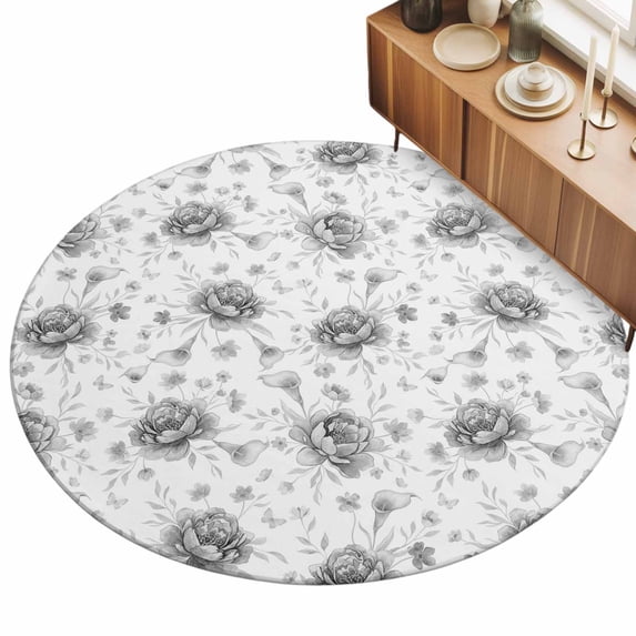 7ft Round Rug Grey Black Flower Area Rugs for Living Room Bedroom ...