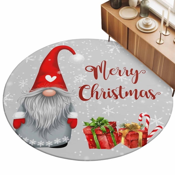 7ft Round Rug Grey Christmas Area Rugs for Living Room Bedroom Washable ...