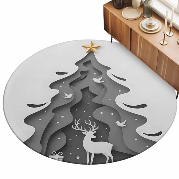 7ft Round Rug Grey Christmas Tree Area Rugs for Living Room Bedroom ...